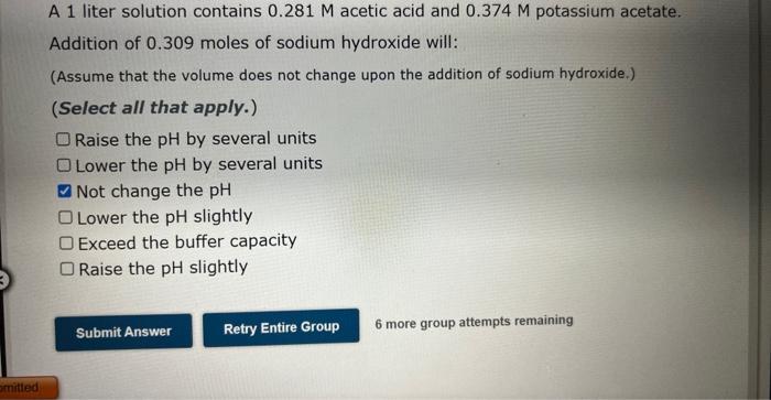 Solved A 1 liter solution contains 0.281M acetic acid and | Chegg.com