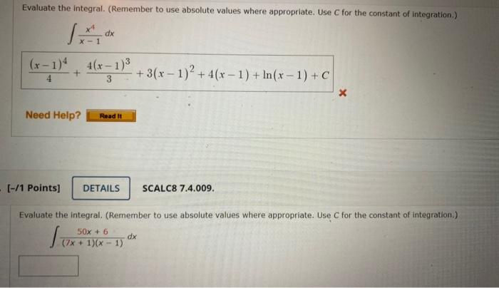 Solved Evaluate the integral. (Remember to use absolute | Chegg.com