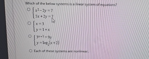 Solved Which of the below systems is a lineor system of | Chegg.com