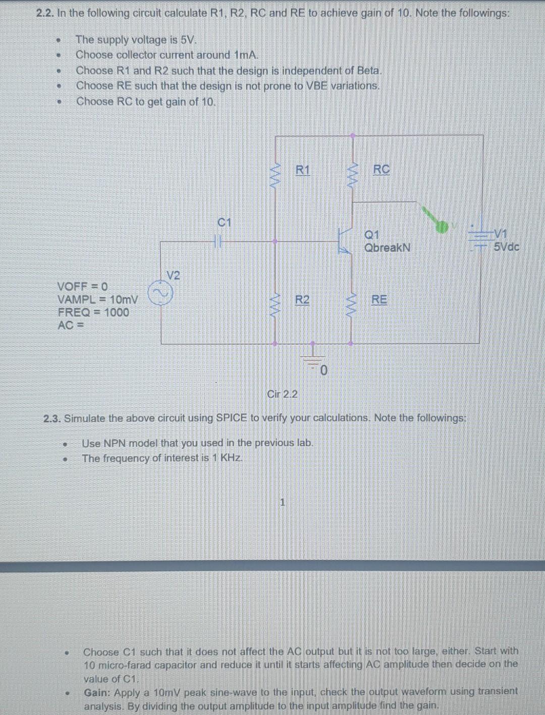 Solved 2.2. In the following circuit calculate R1, R2, RC | Chegg.com