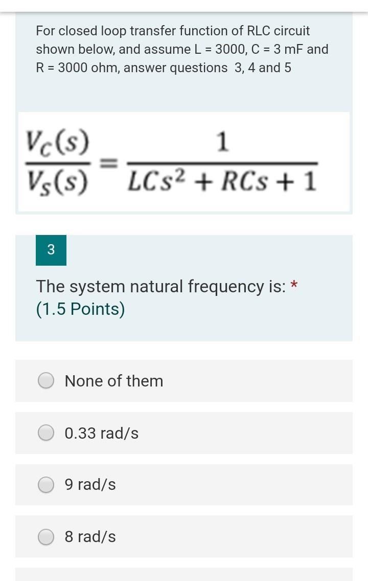 Solved For closed loop transfer function of RLC circuit | Chegg.com