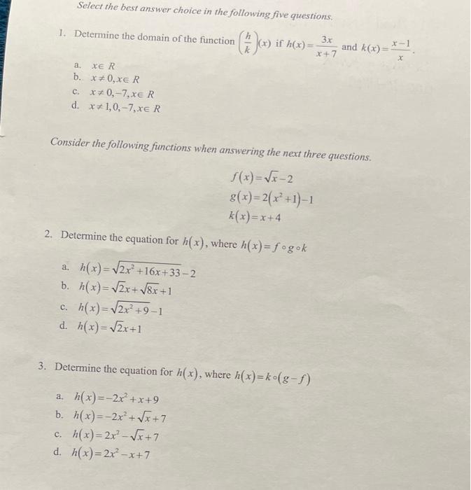 Solved Select the best answer choice in the following five | Chegg.com