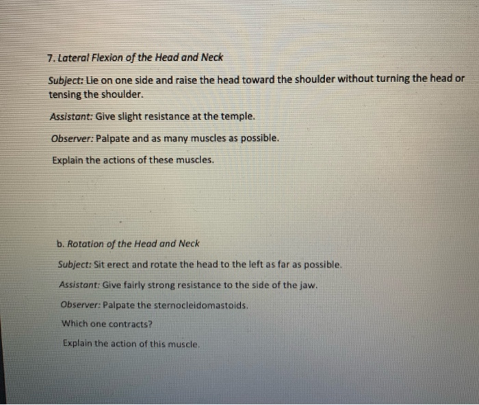 Solved 7. Lateral Flexion of the Head and Neck Subject: Lie | Chegg.com