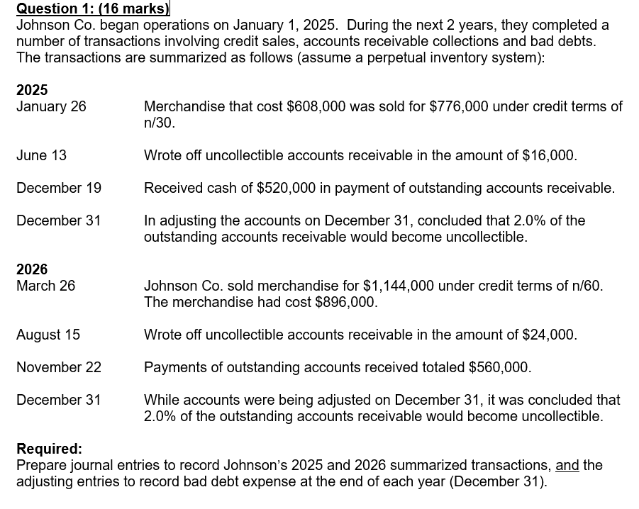 Solved Question 1: (16 ﻿marks) ﻿Johnson Co. ﻿began | Chegg.com