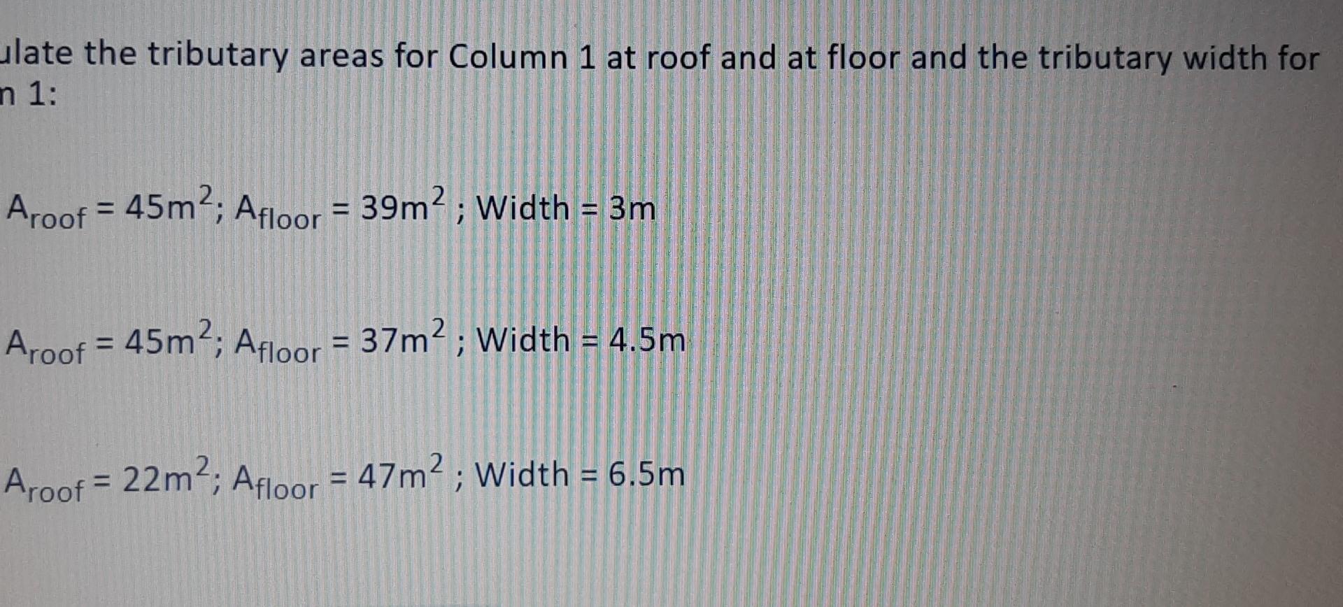 Calculate the tributary areas for column 1 at roof | Chegg.com