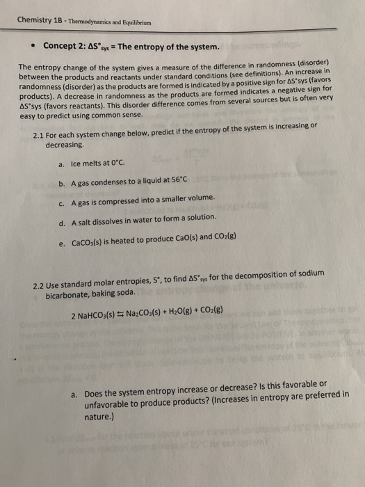 Solved Chemistry 1B - Thermodynamics and Equilibrium • | Chegg.com