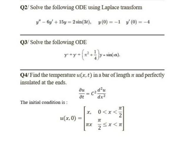 Solved Q2/Solve the following ODE using Laplace transform y" | Chegg.com