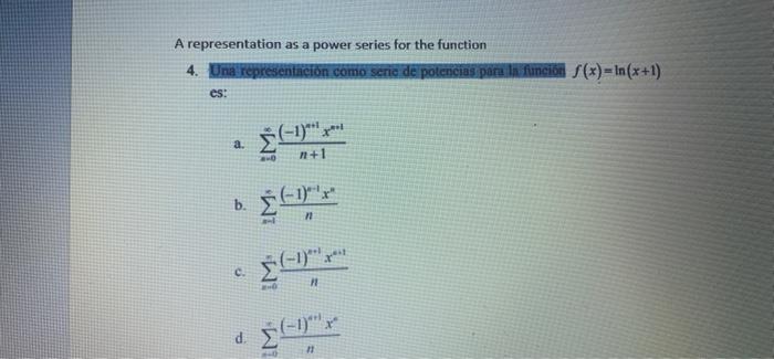 Solved A representation as a power series for the function | Chegg.com