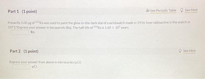 Solved Part 1 (1 point) See Periodic Table See Hint If | Chegg.com