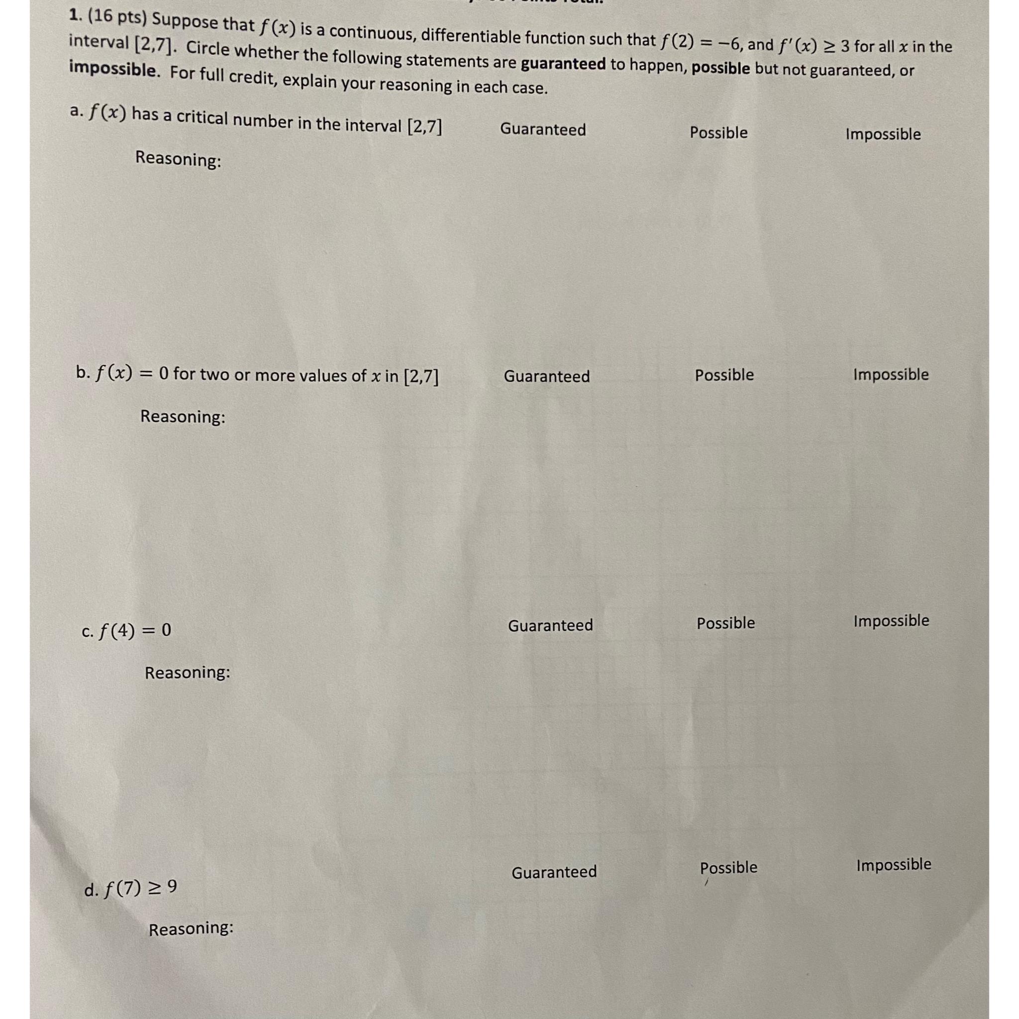 Solved (16 ﻿pts) ﻿Suppose that f(x) ﻿is a continuous, | Chegg.com