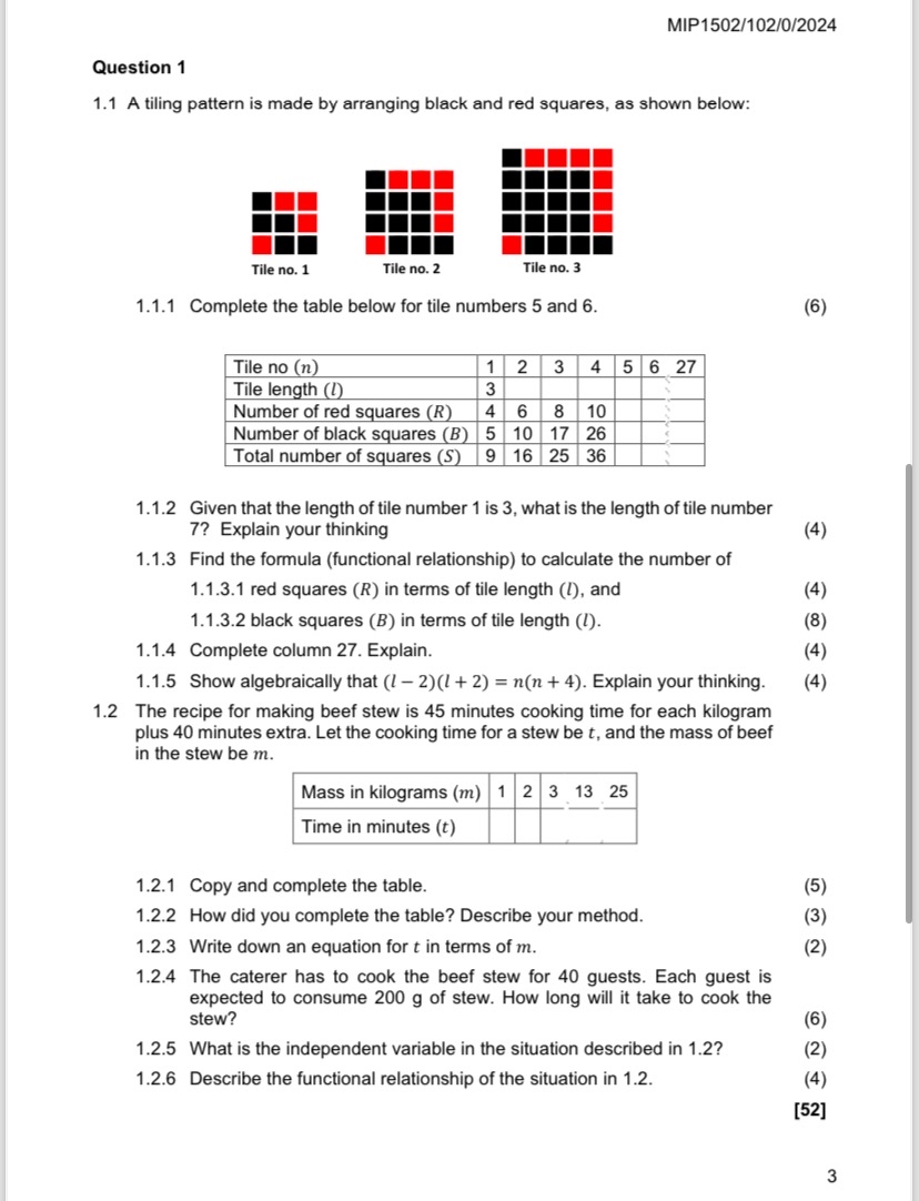 MIP1502/102/0/2024Question 11.1 ﻿A tiling pattern is | Chegg.com
