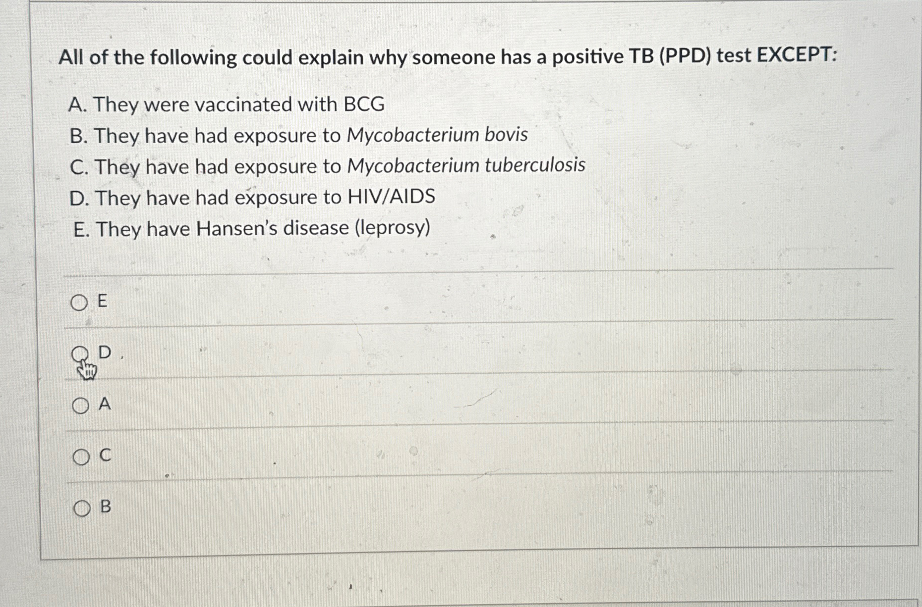 Solved All of the following could explain why someone has a | Chegg.com