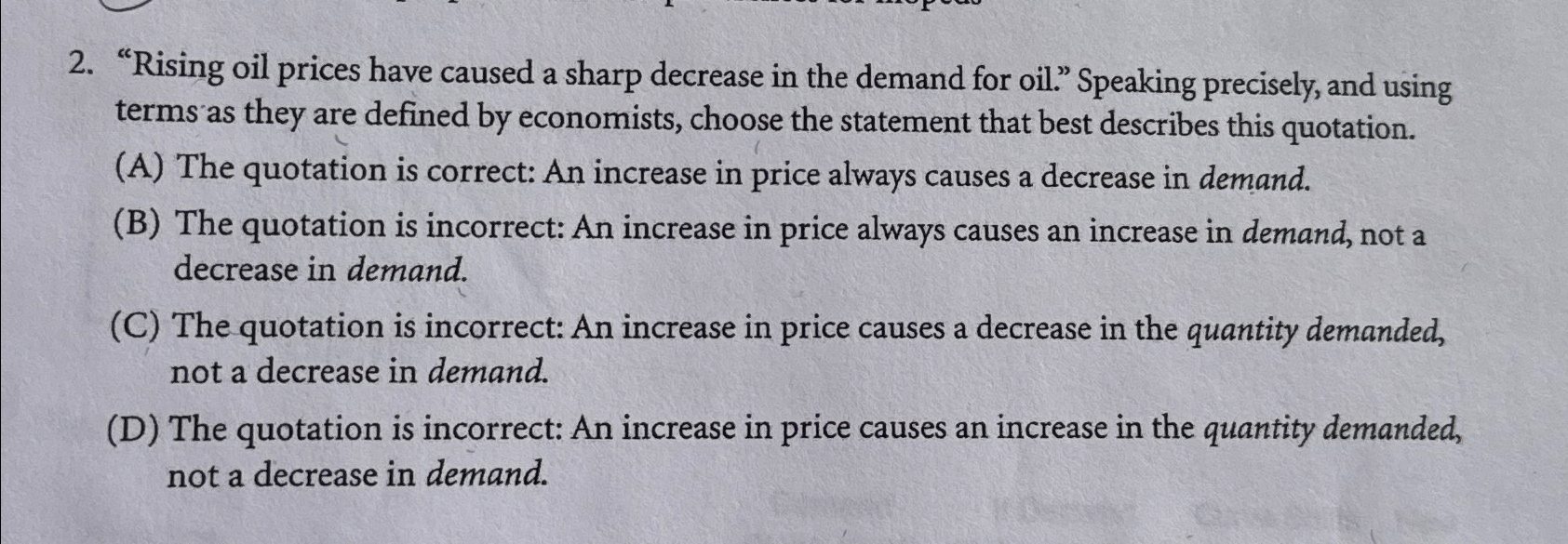 Solved "Rising oil prices have caused a sharp decrease in | Chegg.com
