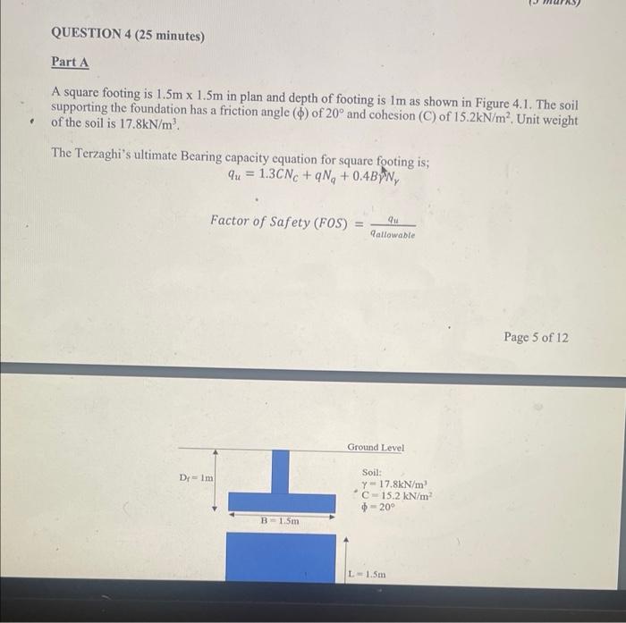 Solved A square footing is 1.5 m×1.5 m in plan and depth of | Chegg.com