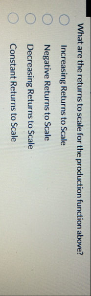 Solved What are the returns to scale for the production | Chegg.com