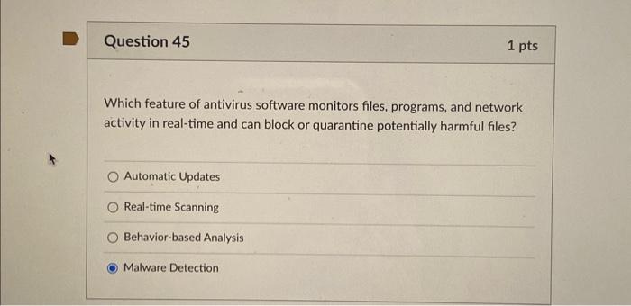 Solved Which feature of antivirus software monitors files, | Chegg.com