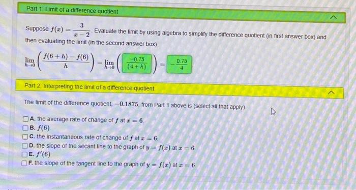 Solved Part 1 Limit Of A Difference Quotient 3 Suppose F X