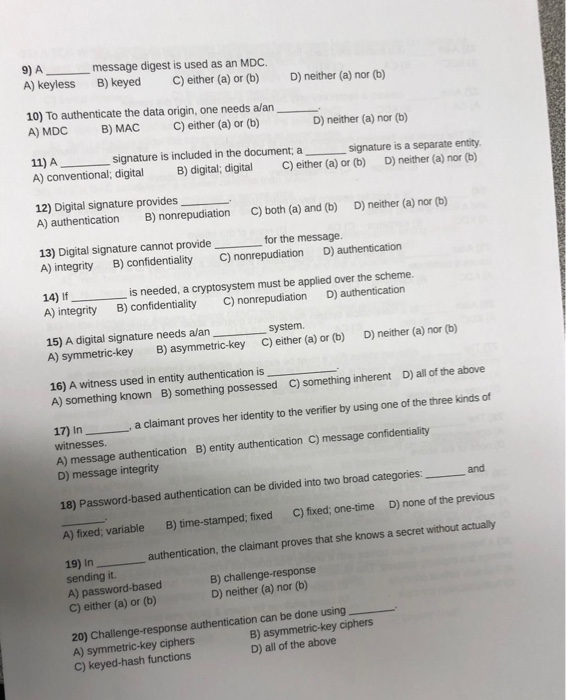 Solved 1) Message A) confidentiality means that the sender | Chegg.com