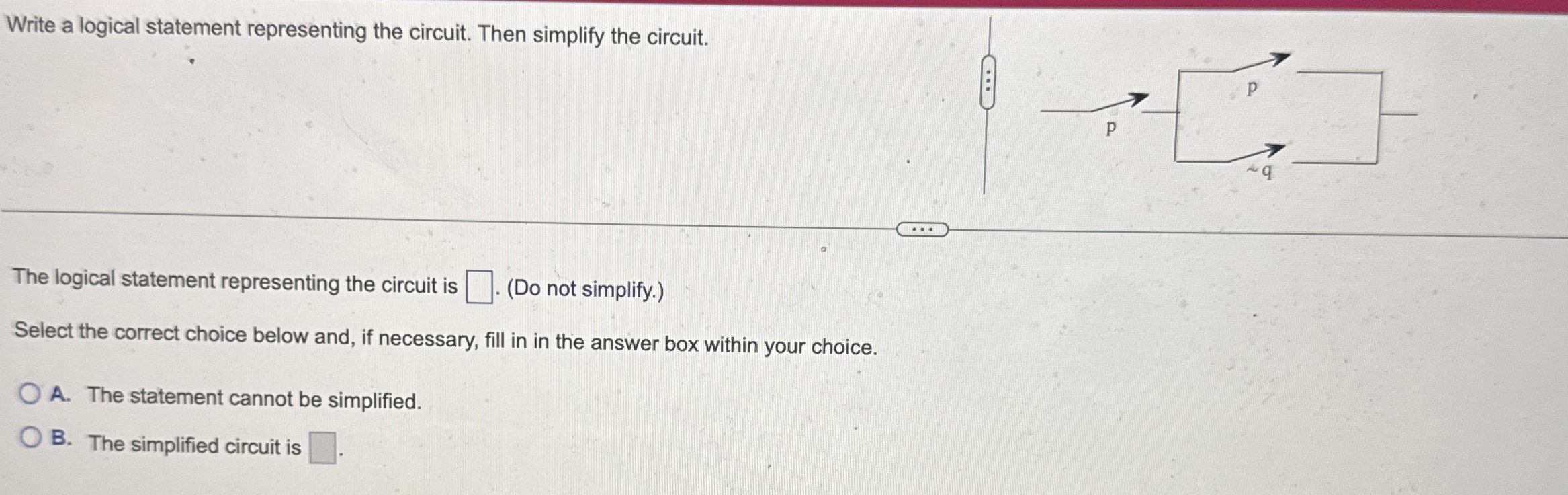 Write a logical statement representing the circuit. | Chegg.com
