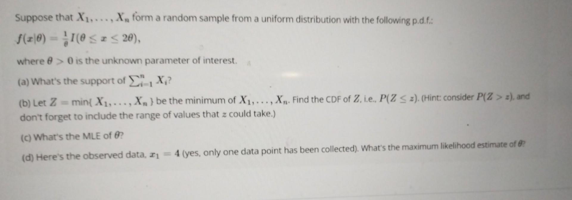 Solved Suppose that X1,…,Xn form a random sample from a | Chegg.com