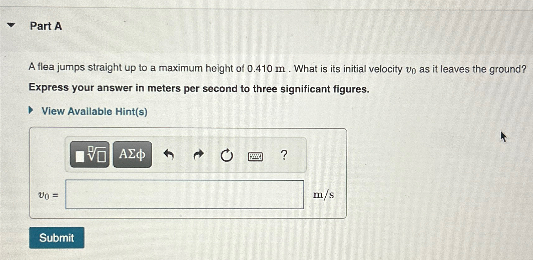Solved Part AA flea jumps straight up to a maximum height of | Chegg.com