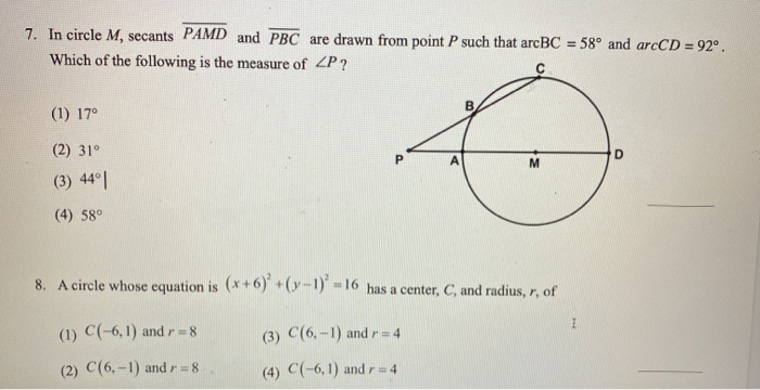 Solved 7. In circle M, secants PAMD and PBC are drawn from | Chegg.com