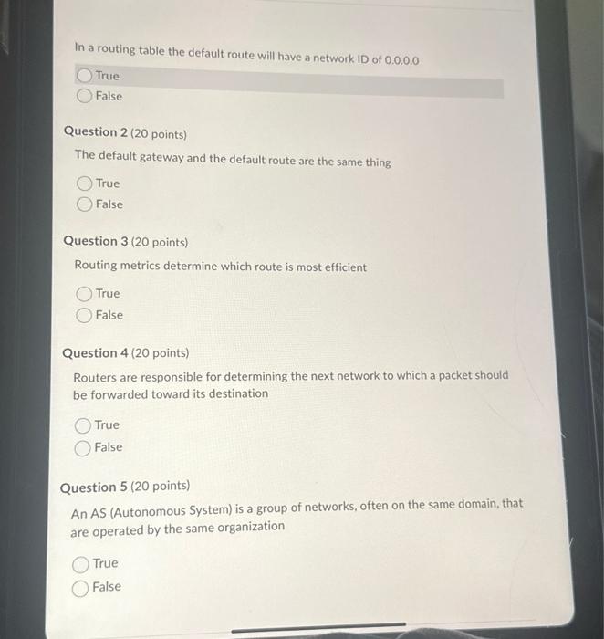 Solved In a routing table the default route will have a | Chegg.com