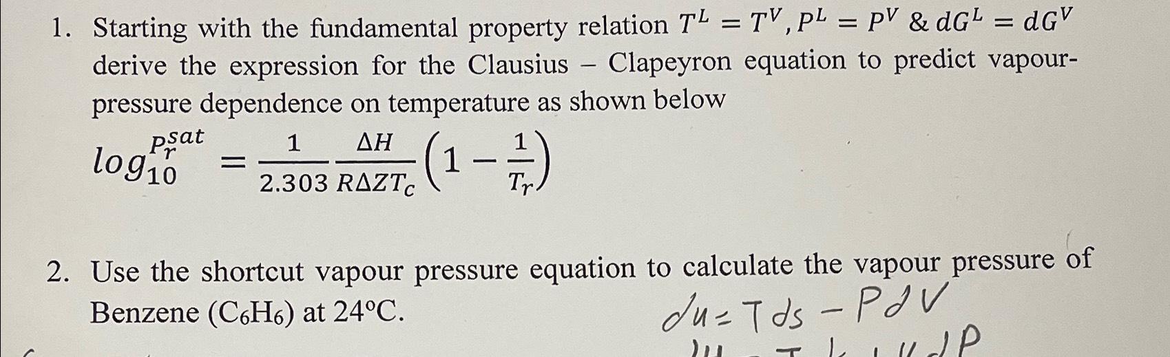 Solved Starting with the fundamental property relation | Chegg.com
