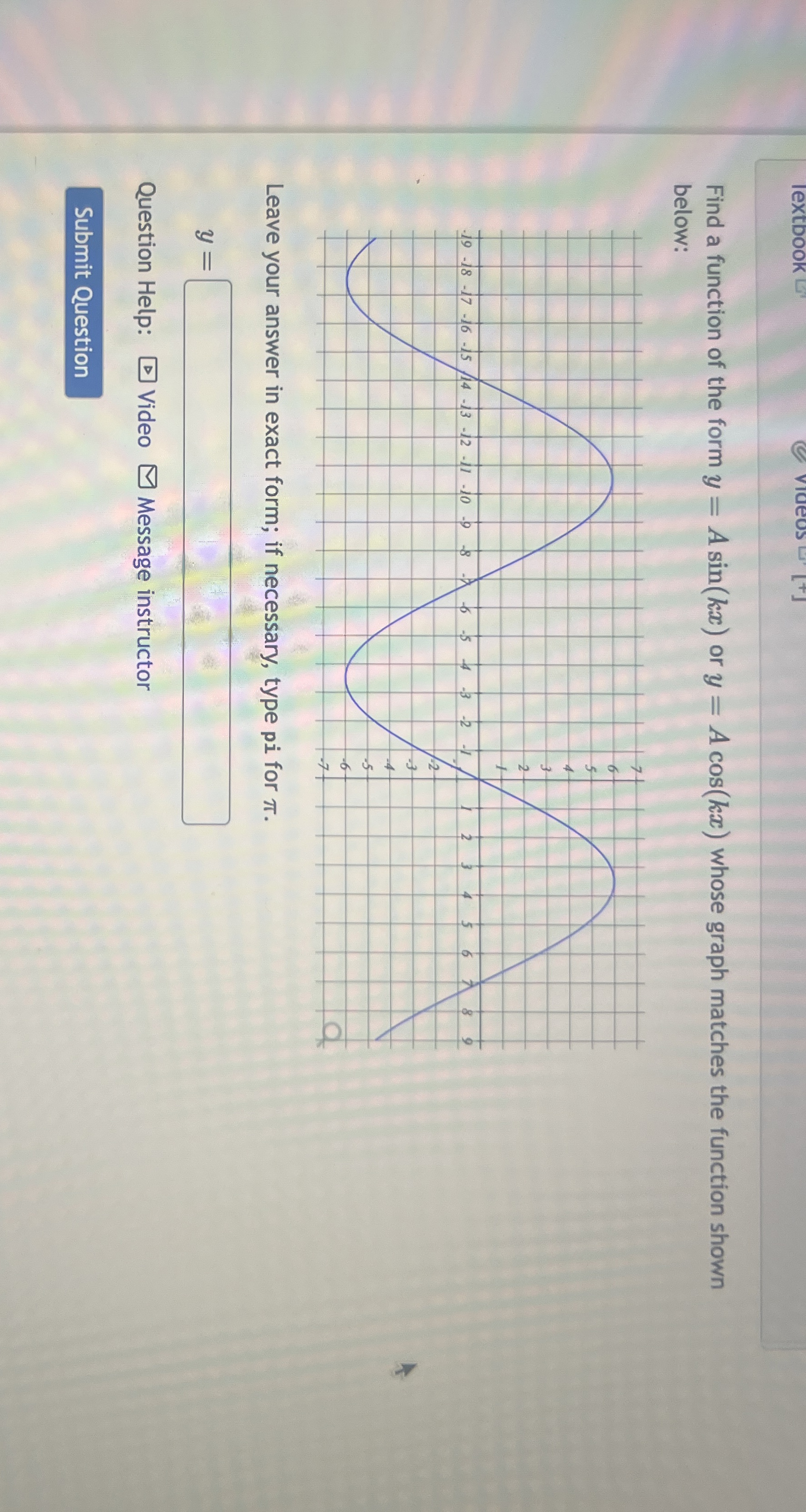 Solved Find a function of the form y=Asin(kx) ﻿or y=Acos(kx) | Chegg.com