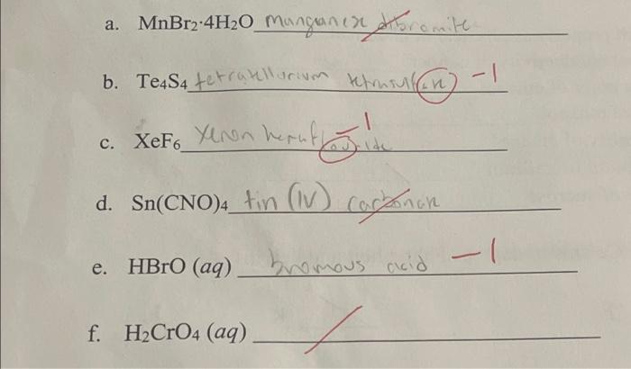 Solved HELP! MnBr2·4H₂O_Manganese deformite b. Te4S4 | Chegg.com