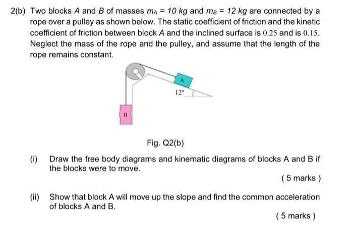Solved (b) Two blocks A and B of masses mA=10 kg and mB=12 | Chegg.com