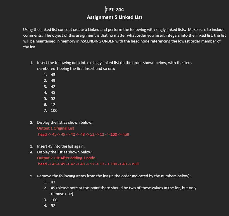 Solved Assignment 5 ﻿Linked ListUsing the linked list | Chegg.com