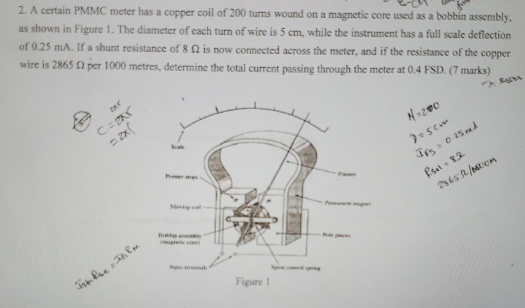 Solved 2. A certain PMMC meter has a copper coil of 200 | Chegg.com