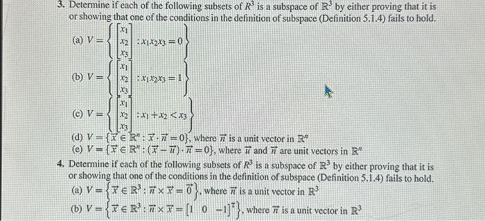 3. Determine if each of the following subsets of R3 | Chegg.com