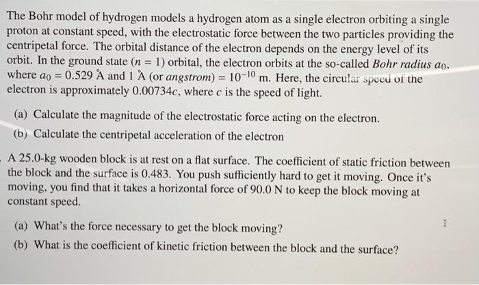 Solved The Bohr model of hydrogen models a hydrogen atom as | Chegg.com