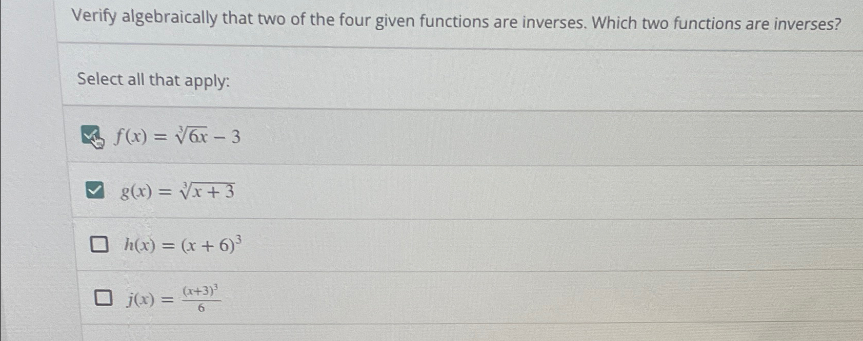 Solved Verify algebraically that two of the four given | Chegg.com