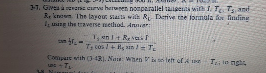 Solved 3-7. ﻿Given a reverse curve between nonparallel | Chegg.com