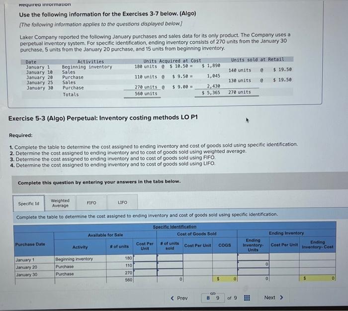 Solved Use the following information for the Exercises 3-7 | Chegg.com