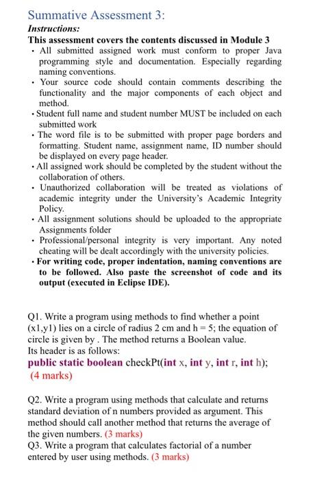 Solved Summative Assessment 3 : Instructions: This | Chegg.com