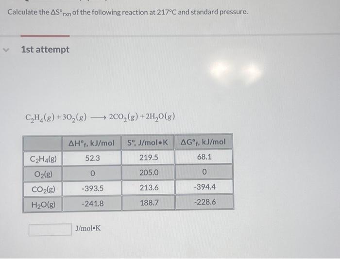Solved Calculate The Δs∘rxn Of The Following Reaction At