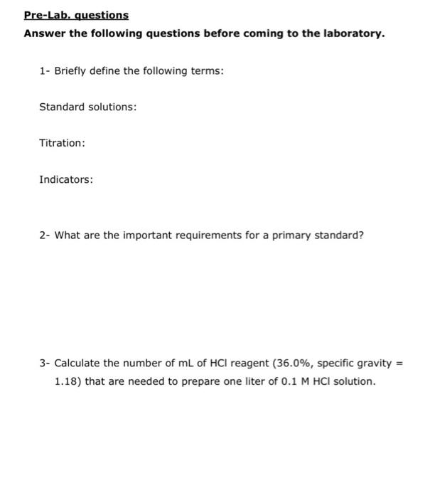 Solved Pre-Lab. questions Answer the following questions | Chegg.com