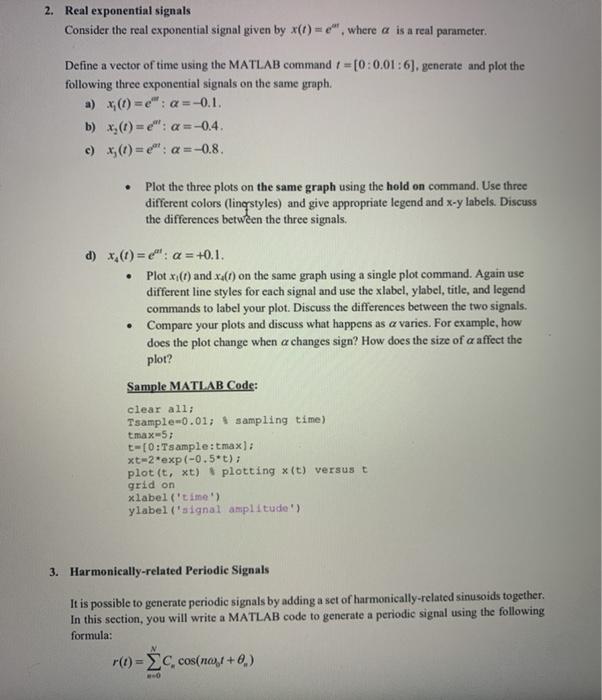 Solved 2. Real exponential signals Consider the real | Chegg.com