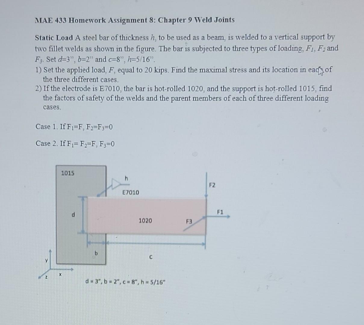 Solved MAE 433 Homework Assignment 8: Chapter 9 Weld Joints | Chegg.com