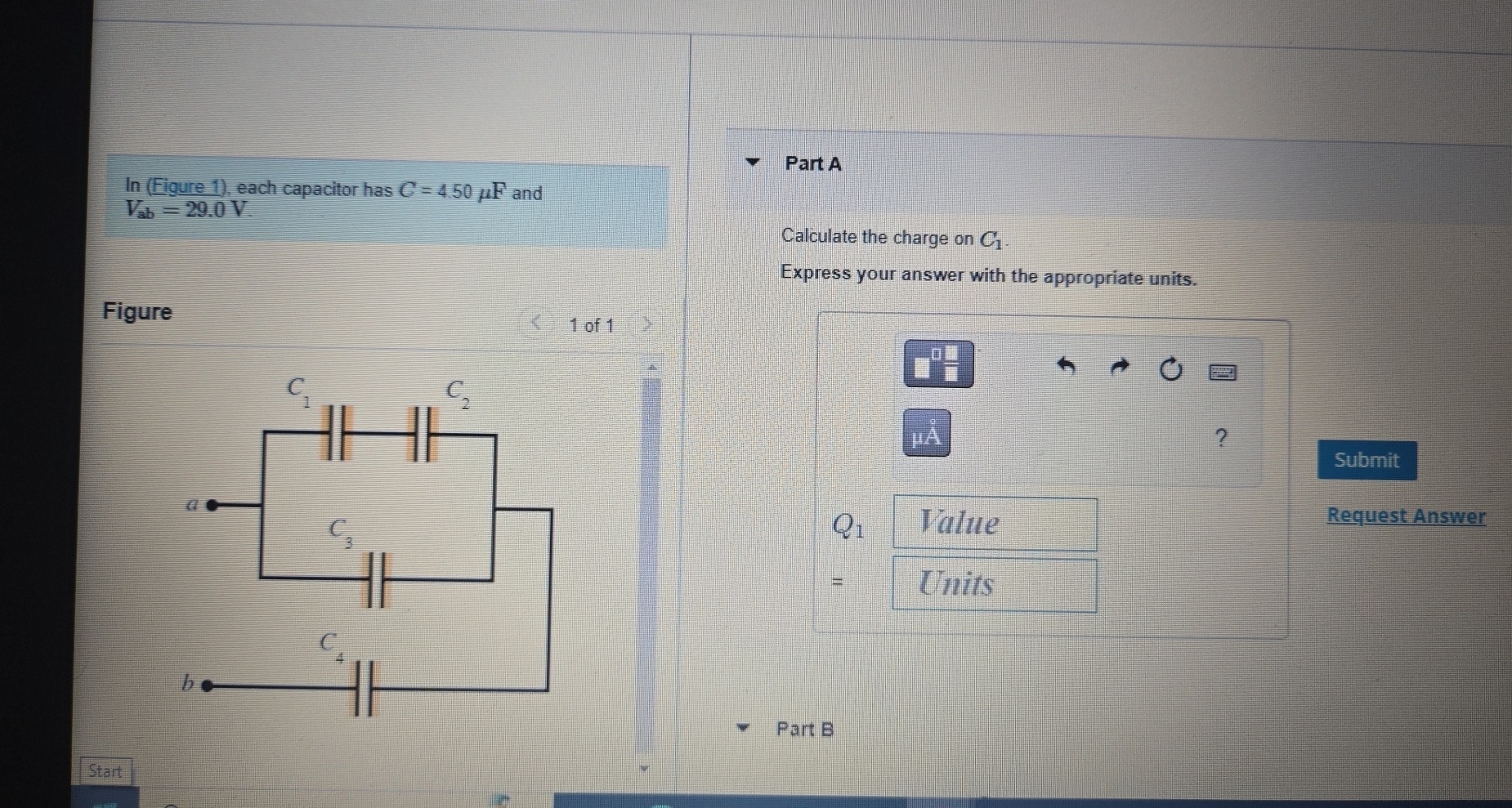 Solved In (Figure 1), ﻿each capacitor has C=4.50μF | Chegg.com