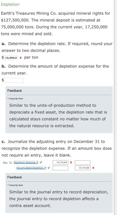 Solved Depletion Earth's Treasures Mining Co. acquired | Chegg.com