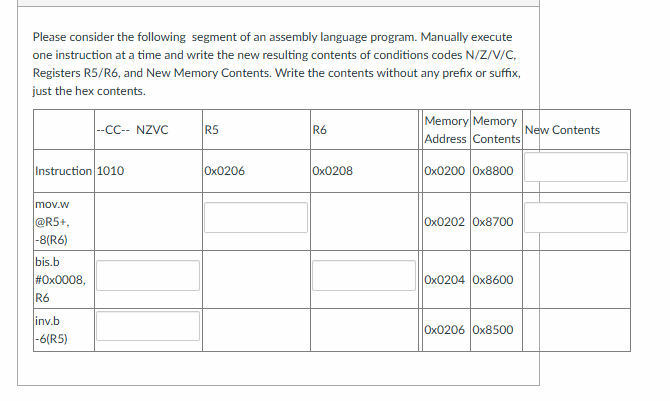Solved Please consider the following segment of an assembly | Chegg.com