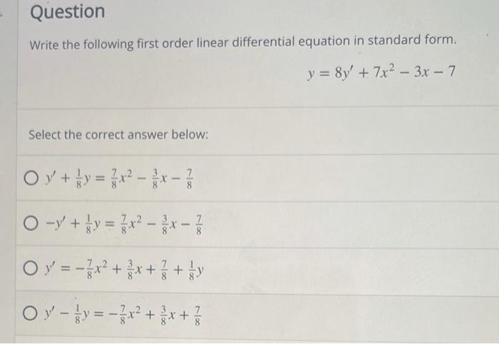 Solved Question Write the following first order linear | Chegg.com