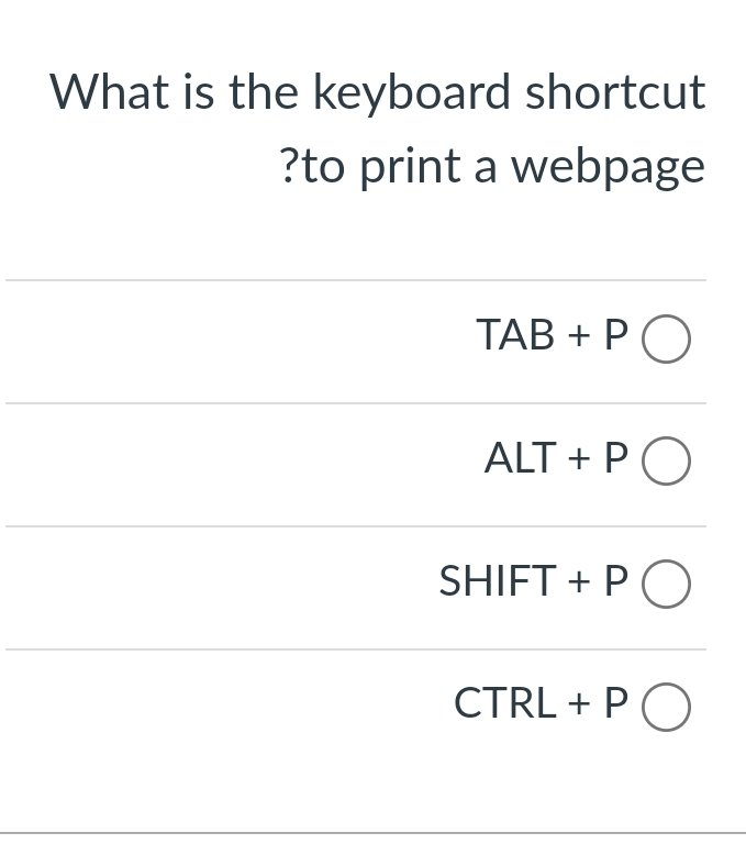 Solved What is the keyboard shortcut ?to print a | Chegg.com