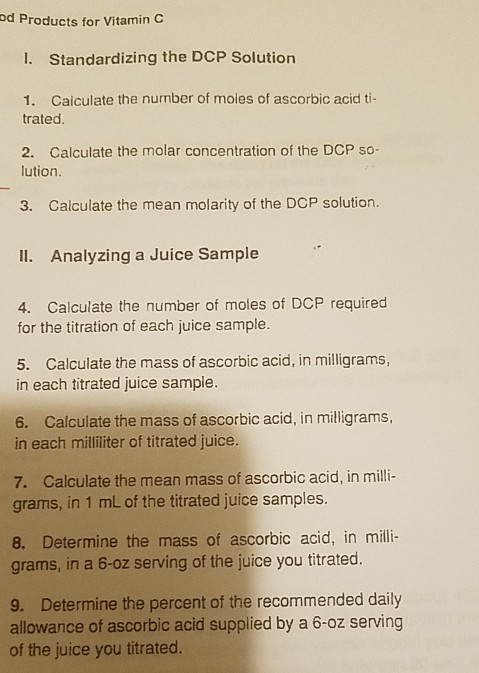 od Products for Vitamin C 1. Standardizing the DCP | Chegg.com