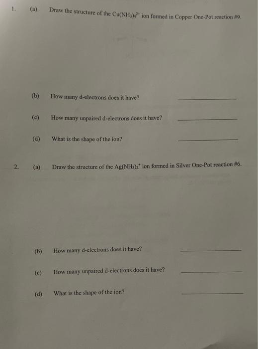 Solved (a) Draw the siructure of the Cu(NH3)42+ ion formed | Chegg.com